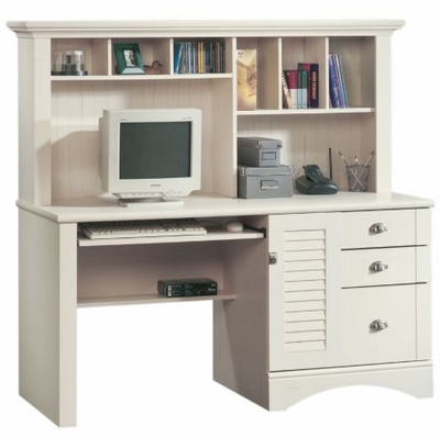 Sauder Harbor View Computer Desk with Hutch Antiqued White - 158034 ...