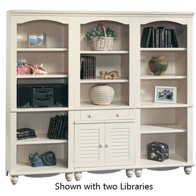 Sauder Harbor View Library Bookcase with Doors Antiqued White - 158082 ...