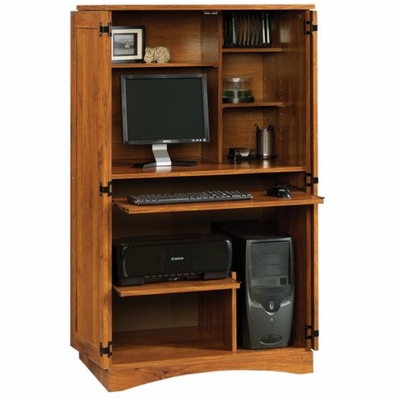Sauder Harvest Mill Computer Armoire Abbey Oak - 404958 - Sauder Furniture