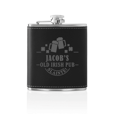 Personalized Old Irish Pub Leather Flask Set