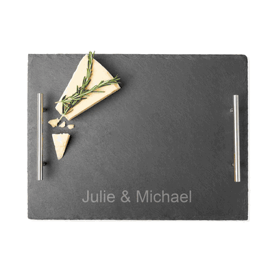 Personalized Slate Tray With Metal Handles