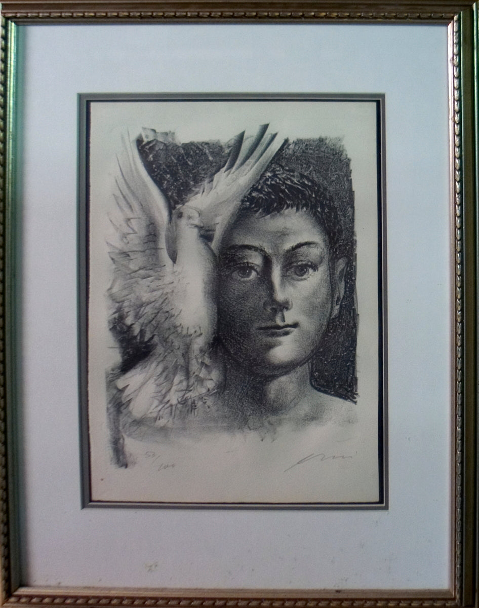 Aaron Esler Rare Vintage Artist Signed Lithograph: "Face with Dove ...