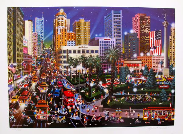 Alexander Chen Hand Signed Limited Edition Lithograph:"Union Square San Francisco" - Alexander Chen