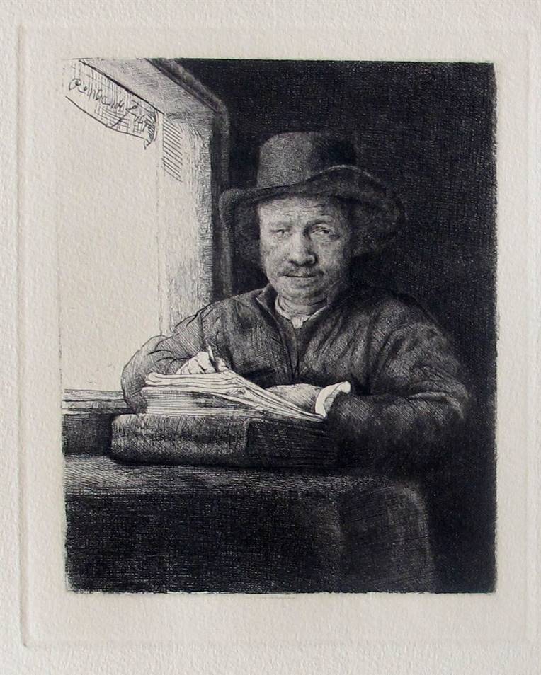 Amand Durand Plate Signed Etching:"Self Portrait Drawing At Window ...