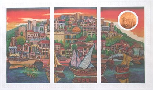 Amram Ebgi Limited Edition Offset Lithograph: "City of Haifa" - Amram Ebgi