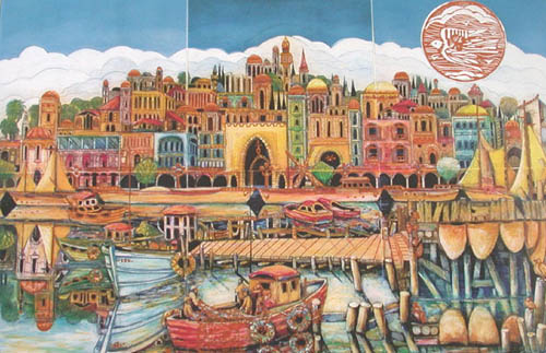 Amram Ebgi Limited Edition Offset Lithograph: "Port of Acco Lithograph ...