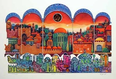 Amram Ebgi Limited Edition Offset Lithograph: "Sunset in Jerusalem ...