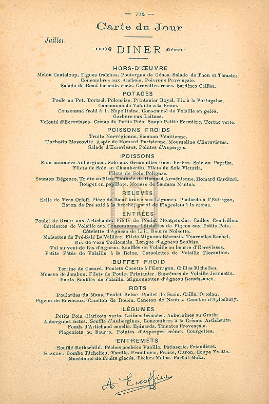 Auguste Escoffier Hand Numbered Limited Edition Print on Paper :"Carte ...