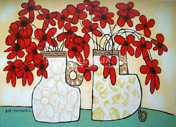 Avi Ben-Simhon Limited Edition Serigraph on Paper:"Red Flowers" - Avi ...