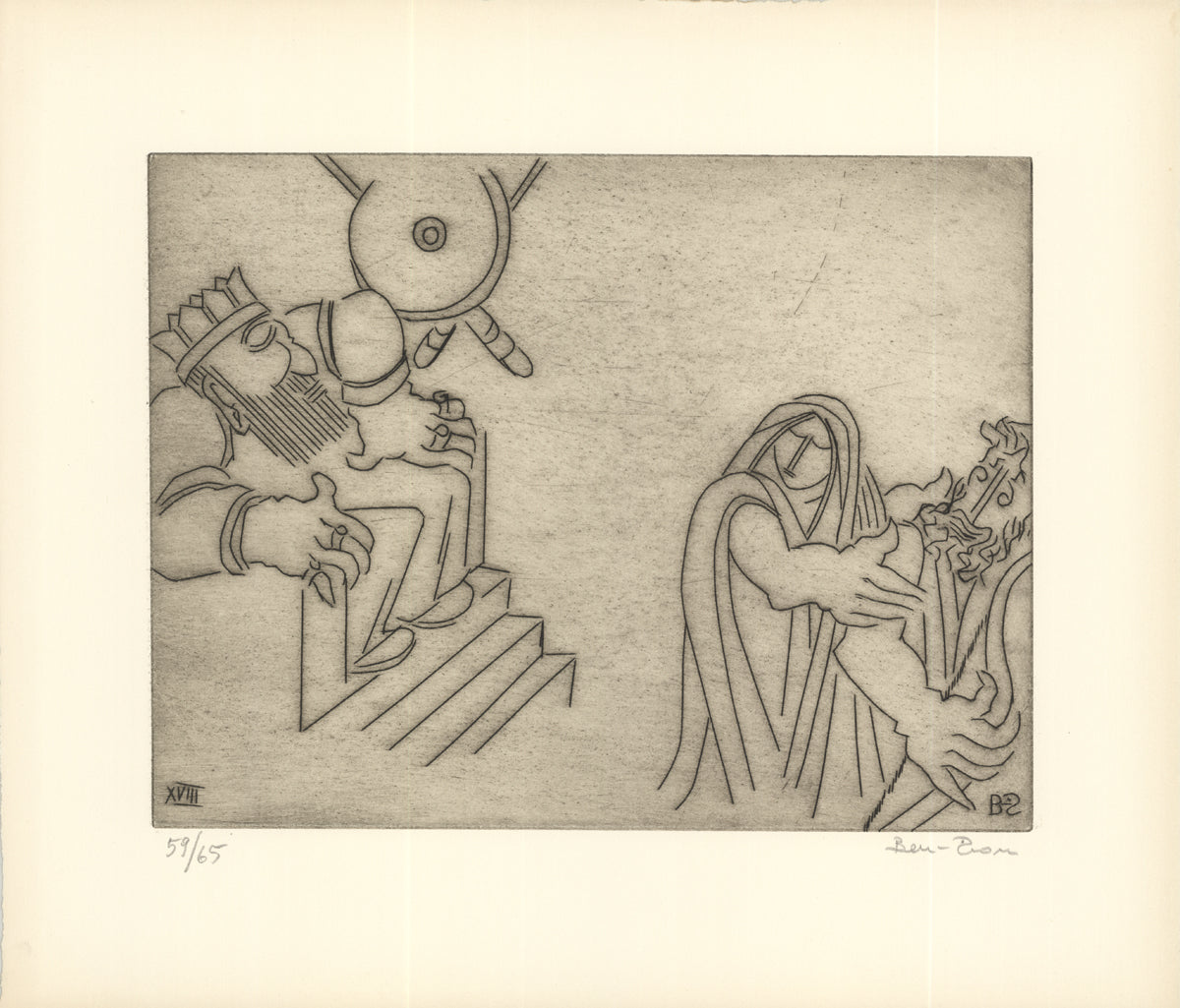 Ben-Zion Rare Vintage Artist Signed Etching: "Enkidu Confronts ...