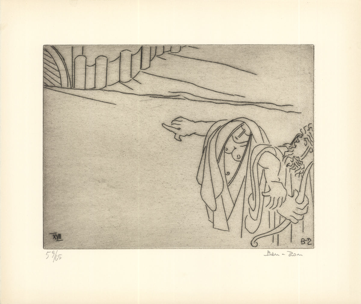 Ben-Zion Rare Vintage Artist Signed Etching: "The Priestess Leads ...