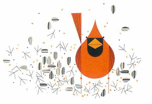 Charley Harper Open Edition Lithograph:"Cardinal Closeup" - Charley Harper