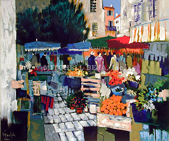 Claude Fauchère Limited Edition Serigraph on Paper:"Blue Market ...