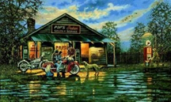 DAVID BARNHOUSE 27X16 Secondary Market Art: "SMALL TOWN SERVICE ...