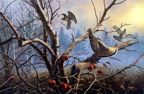 David Maass Print-Signed and Numbered:"Autumn Orchard-Ruffed Grouse ...