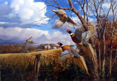 David Maass Print-Signed and Numbered:"October Memories-Pheasants ...