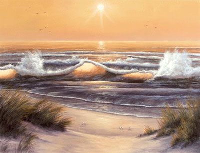 Diane Romanello Limited Edition Giclee on Canvas: "Golden Waves ...