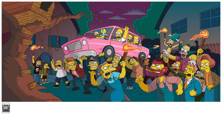 Fox Studio Art Simpsons Giclee Print on Paper: "Angry Mob" - Simpsons