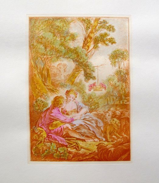 Francois Boucher Hand Colored Etching:"In October" - Francois Boucher