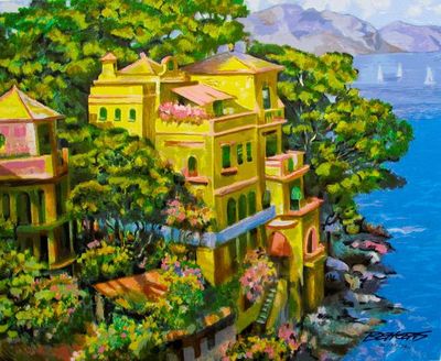 Howard Behrens Hand Signed Limited Edition Serigraph:"Villa Portofino ...
