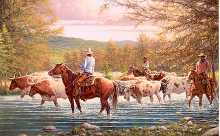 JACK TERRY 18X36 Secondary Market Art: "GUADALUPE CROSSING" - TERRY, JACK