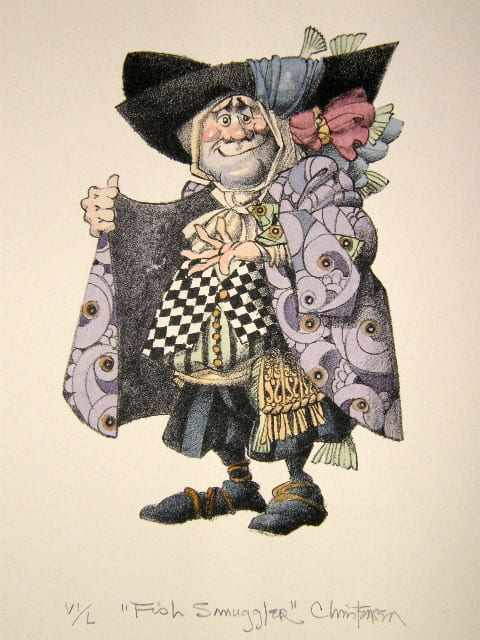 JAMES C CHRISTENSEN 10X8 Secondary Market Art: "FISH SMUGGLER STLTH ...