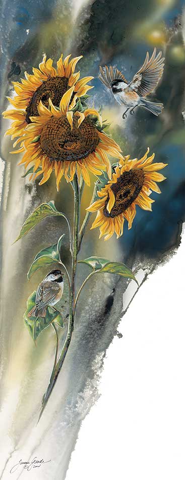 Janene Grende Artist Proof Limited Edition Print:"Golden Sun-Chickadees ...