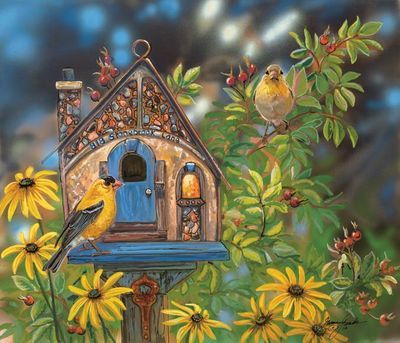 Janene Grende Original Gouache Painting: "818 Stonebrook Lane-Goldfinch ...