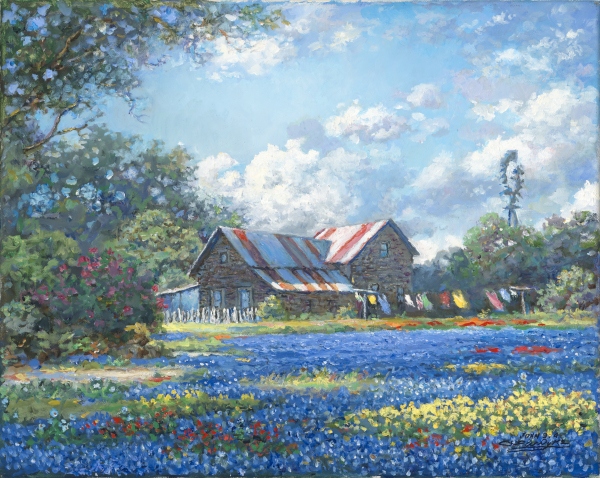 Larry Dyke Artist Hand-Signed Canvas Giclee:"Morning Chores" - Larry Dyke