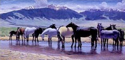 LARRY ZABEL 32X16 Secondary Market Art: "BROOD MARES VALLEY" - ZABEL, LARRY
