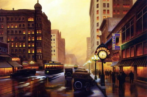 Leo Stans Print-Signed:"Evening On The Avenue" - Leo Stans
