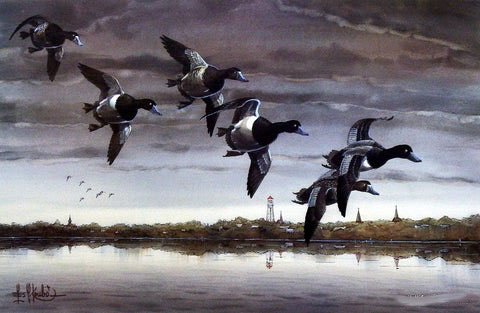 Les Kouba Artist Proof:"Bluebills Visit Silver Lake" - Les Kouba