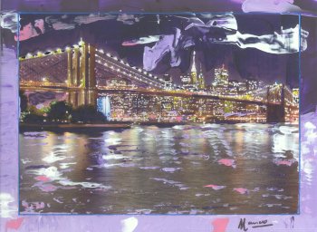 Marco Mark Limited Edition Mixed Media: "Bridge at Night" - Marco Mark