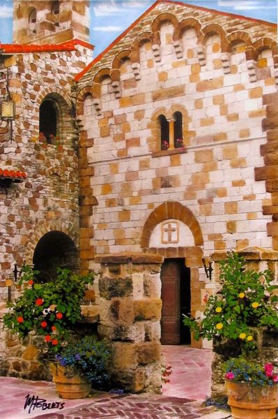 Martin Roberts Hand Signed Giclee on Canvas:"Courtyard With Fruit Trees ...