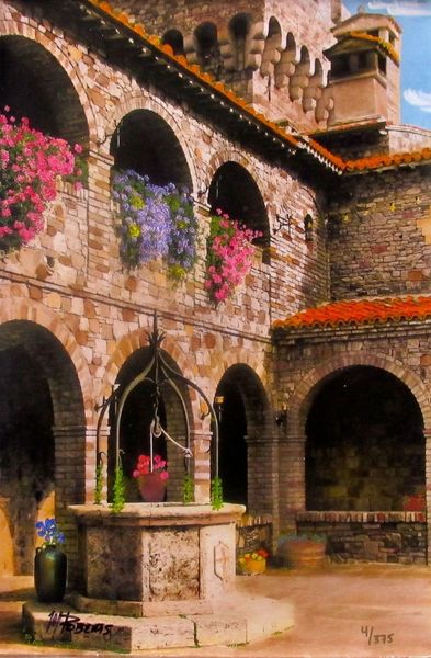 Martin Roberts Hand Signed Giclee on Canvas:"Courtyard With Well ...