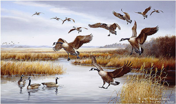 MAYNARD REECE 19X31 Secondary Market Art: "CAREFUL LANDING GEESE ...