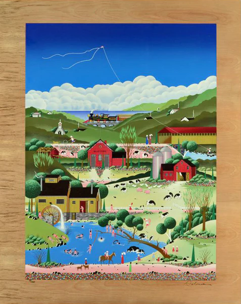 Nobuo Watanabe Limited Edition Serigraph on Wood Panel: "Skinny Dipping" - Nobuo Watanabe