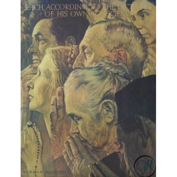 Norman Rockwell Collotype on Paper:"Freedom of Worship" - Norman Rockwell
