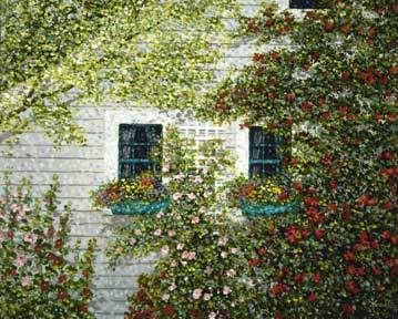 Patrick Antonelle Limited Edition Giclee on Canvas:"Rose & Hollyhocks 2 ...