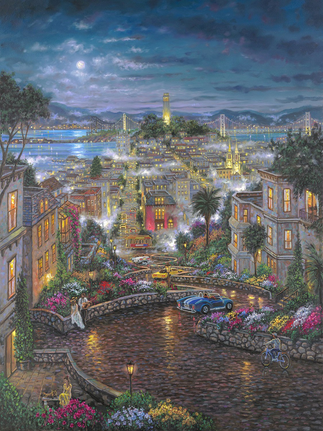 Robert Finale Original Art with Free Framing:"Moonlight over Lombard ...