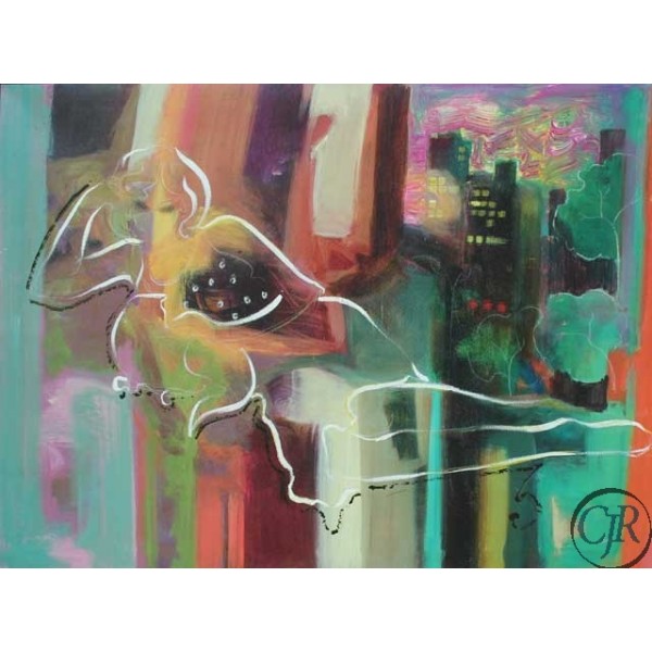 Sabzi Hand Embellished Giclee on Canvas:"City Nights" - Sabzi