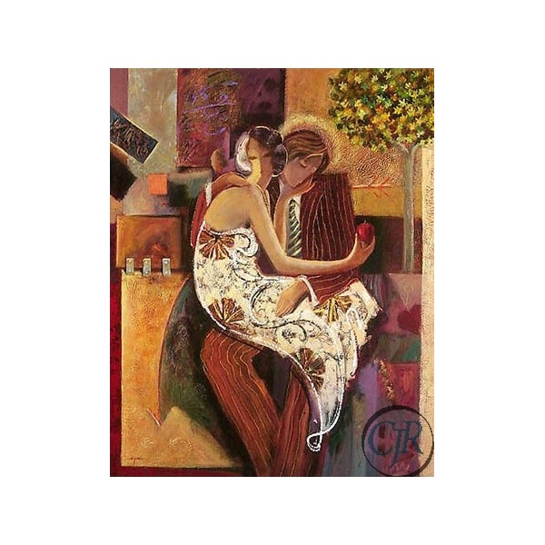 Sabzi Hand Embellished Serigraph on Canvas:"Adam & Eve" - Sabzi