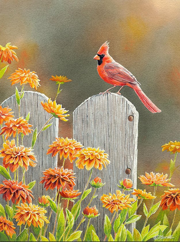 Susan Bourdet Artist Signed Limited Edition:"Autumn Garden—Cardinal ...