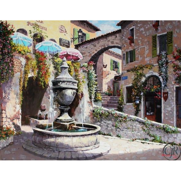 Sung Sam Park Hand Embellished Serigraph on Canvas:"St. Paul De Venice ...