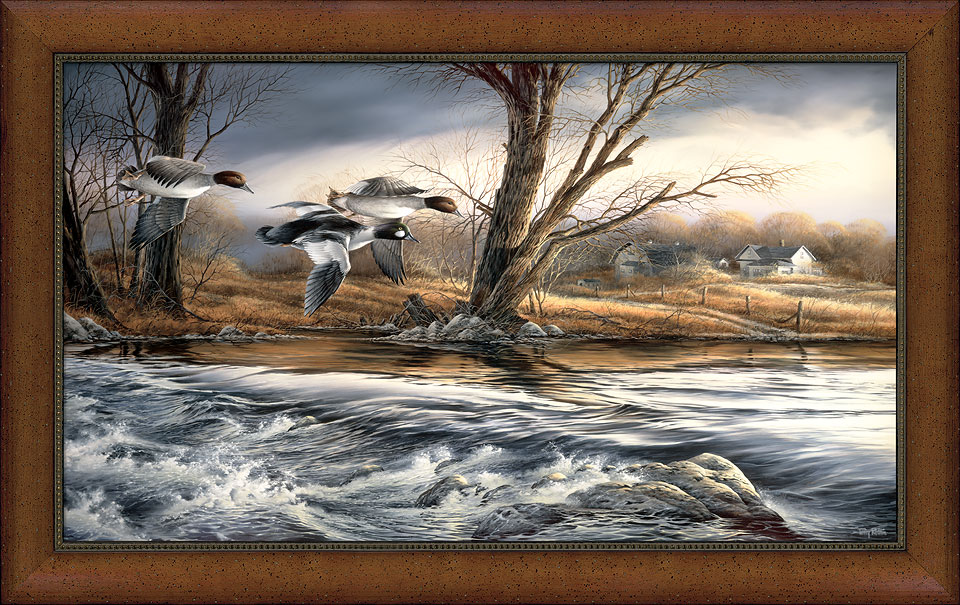 Terry Redlin Framed Museum Canvas: "Rushing Rapids" - Terry Redlin