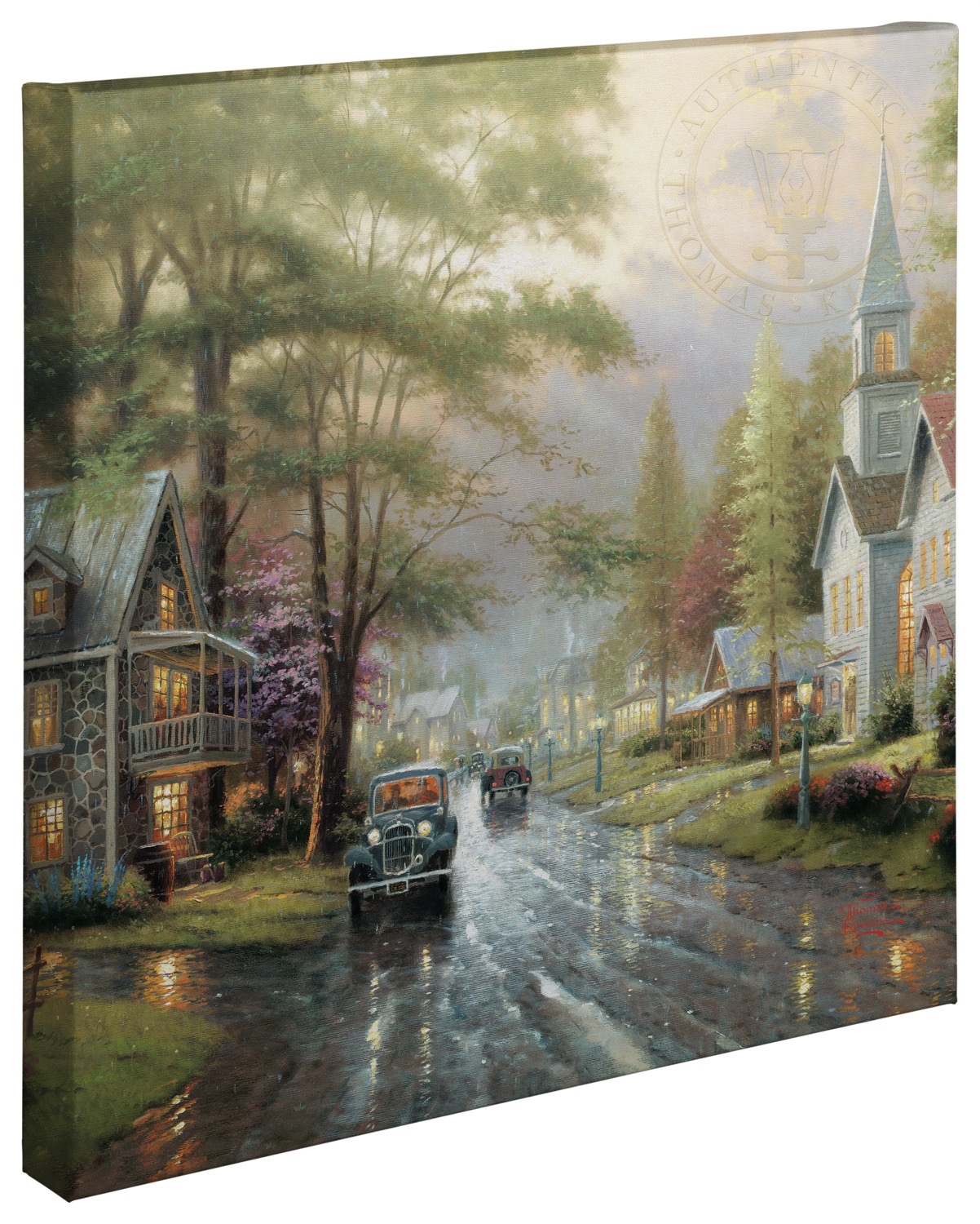 Thomas Kinkade Studios: "Hometown Evening - 20' x 20' Gallery Wrapped ...