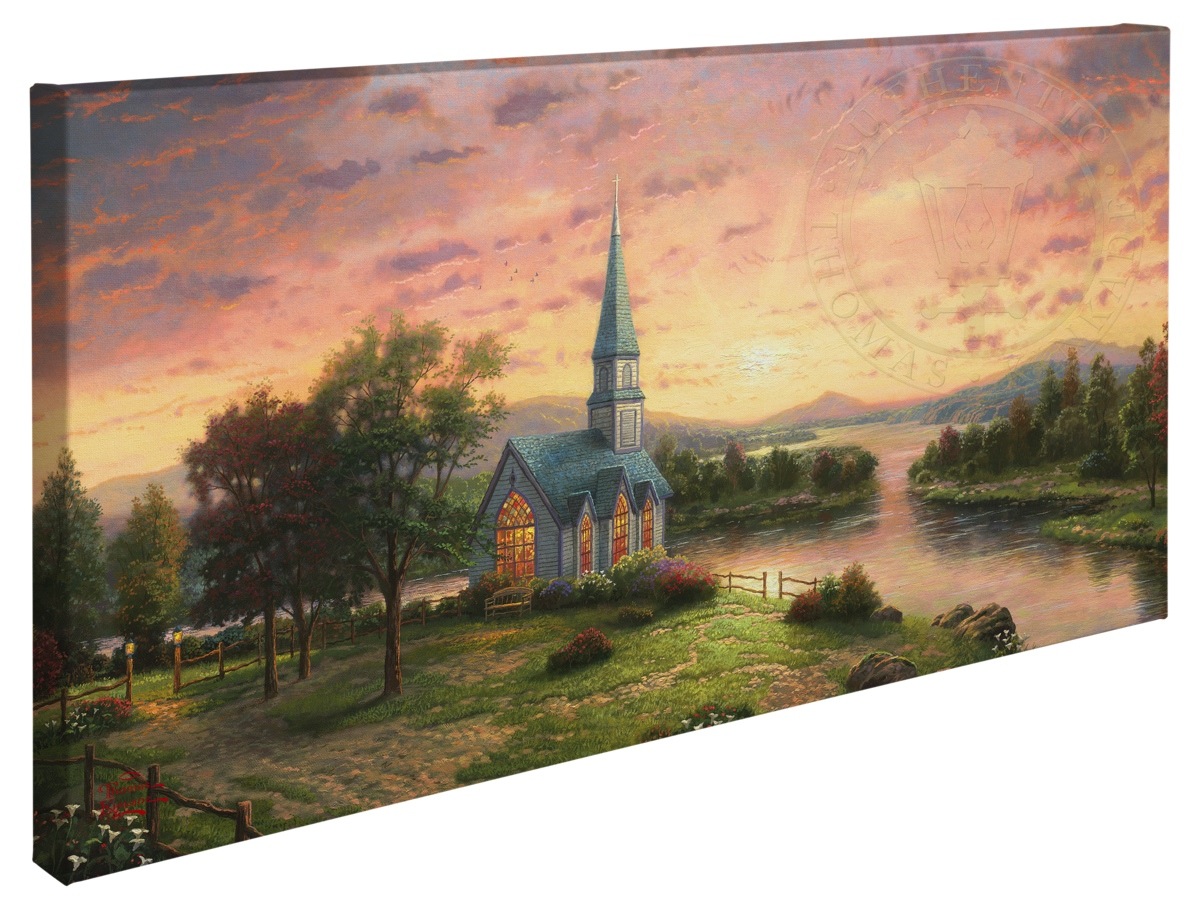 Thomas Kinkade Studios: "Sunrise Chapel - 16' x 31' Gallery Wrapped ...