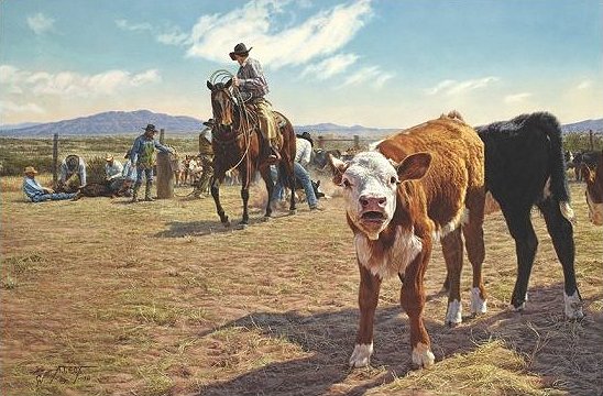 Tim Cox Artist Hand Signed Ltd Edition Print:"Spring Branding" - Tim Cox