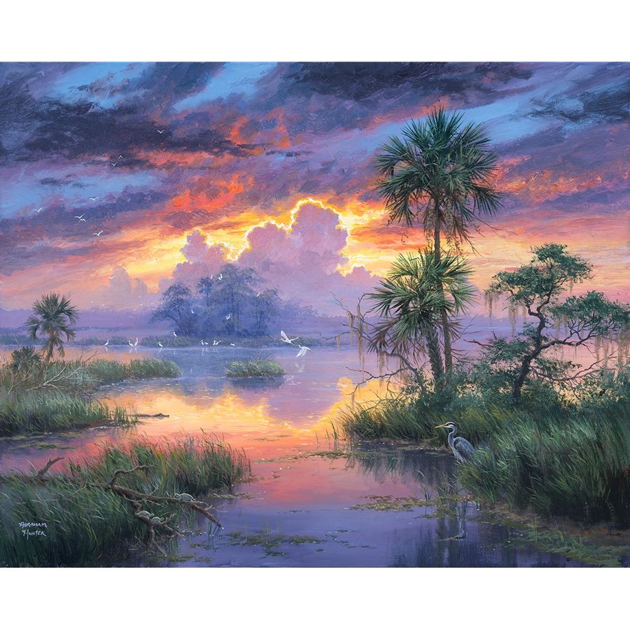 Abraham Hunter Artist Signed Embellished Canvas Giclee:"Heron Inlet ...