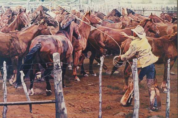 Wayne Justus Limited Edition Canvas Giclee:"Catching Horses" - Wayne Justus